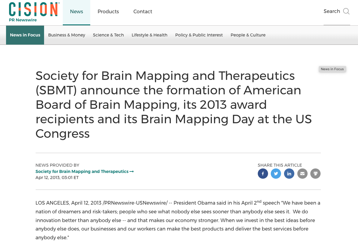 Society for Brain Mapping and Therapeutics (SBMT) announce the ...